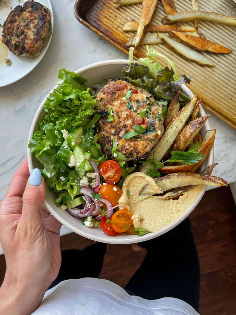 Mediterranean Turkey Burger Bowls - Nourished By Nutrition